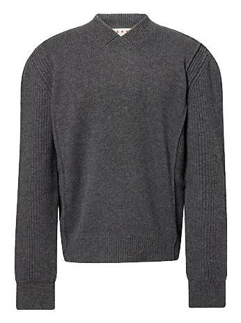 Marni V-neck Rib-knit Wool-blend Jumper - Graphite