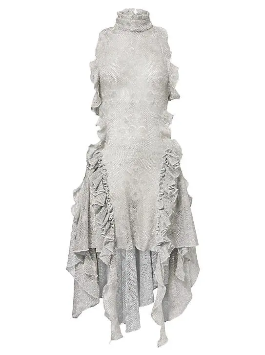 SIEDRES Bonnie Asymmetric Halter Metallic-knit Mini Dress - Silver
