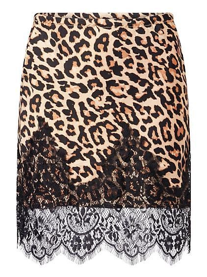 NEVER FULLY DRESSED Animal-pattern Lace Maeva Satin Mini Skirt - Leopard