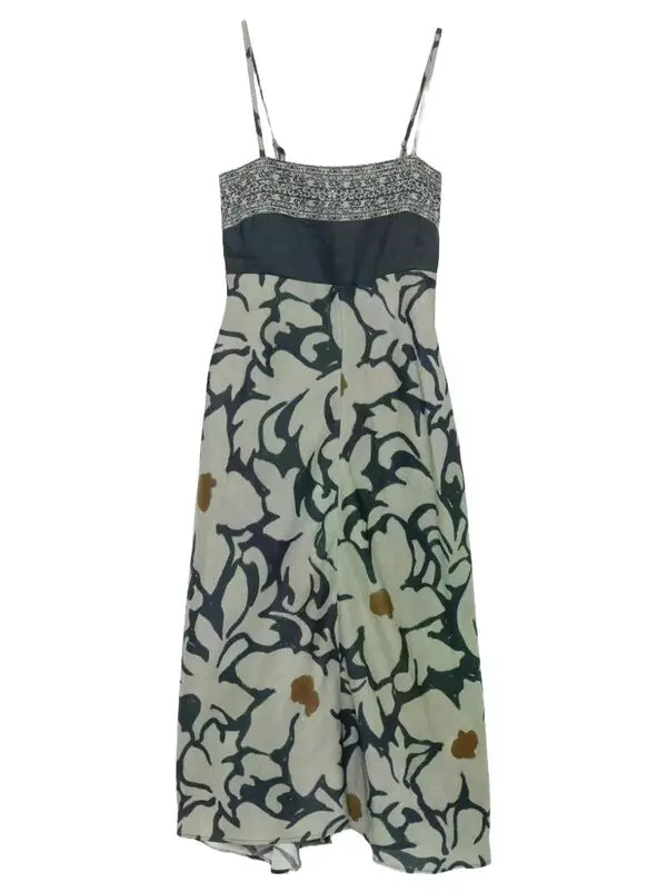 LUISA CERANO Floral-print Smocked Midi Dress - Grey