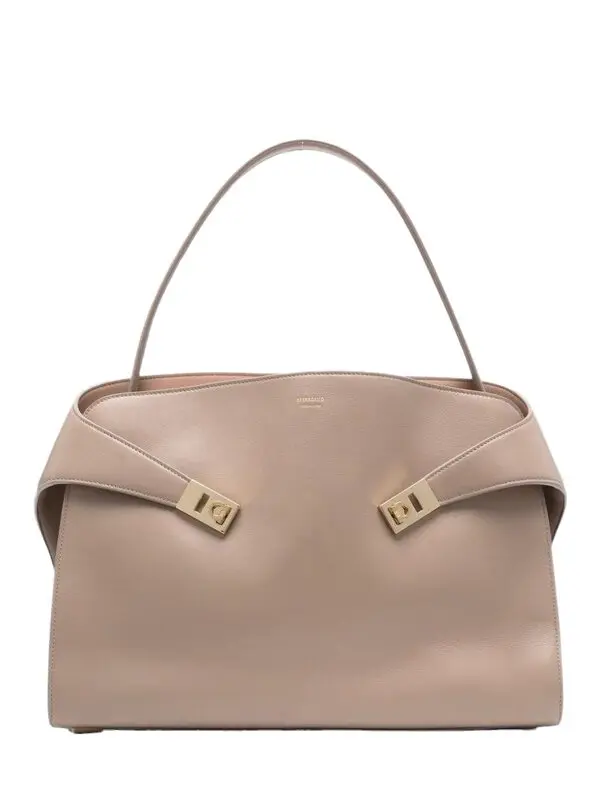 FERRAGAMO Hug Medium Leather Shoulder Bag - Grey