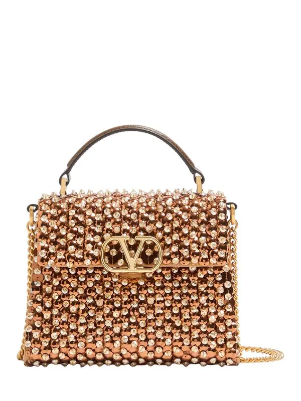 Valentino Garavani Mini Silk Embellished Vsling Top-handle Bag - Brown