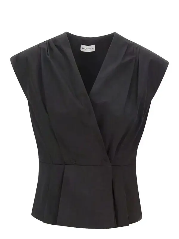 Marella Wrap-front Pleated Top - Black