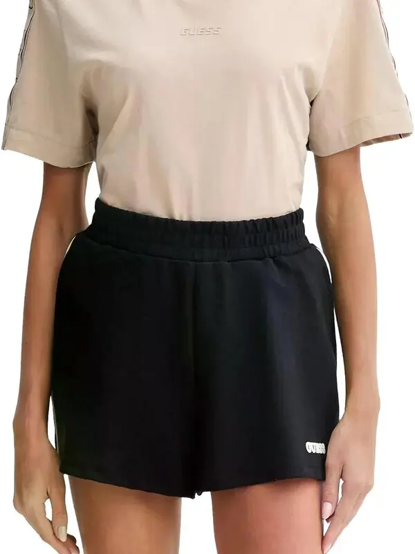 Guess Logo-patch Side-stripe Shorts - Black