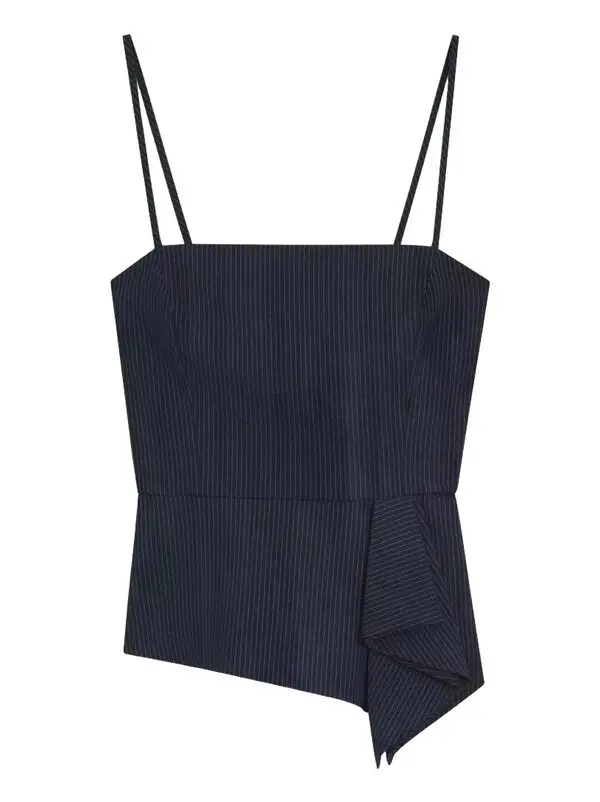 Hugo Pinstripe Peplum Top With Ruffled Detail - Blue