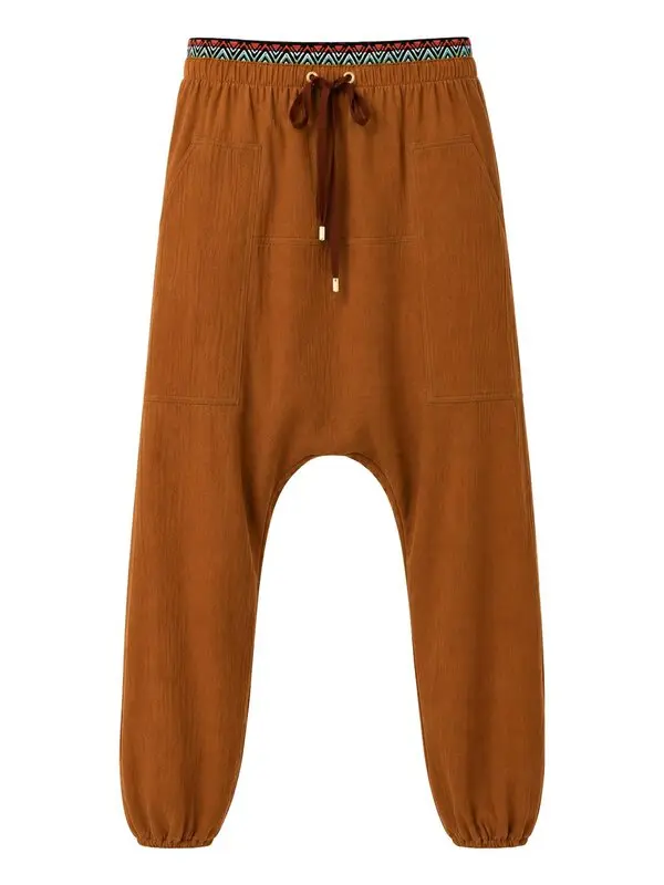 LALIPOP DESIGN Muslin Drop-crotch Jogger Pants - Brown