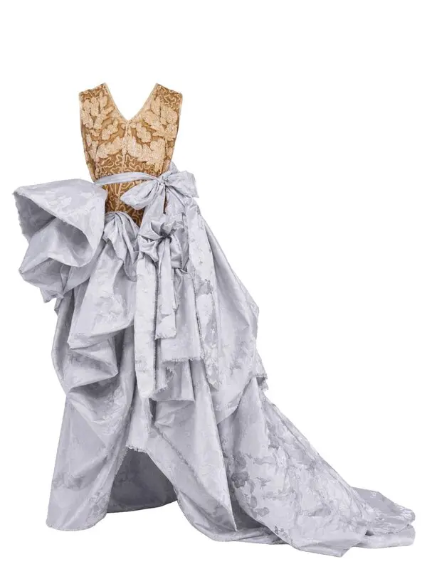 Miro Misljen Grey Draped Couture Dress - Silver
