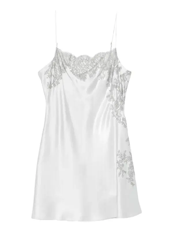Carine Gilson Lace-trim Silk Nightdress - Grey
