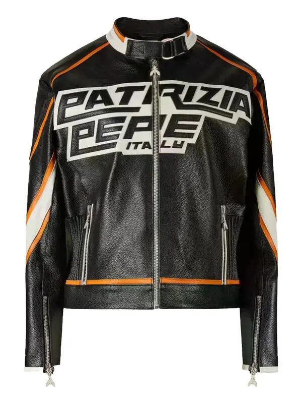 Patrizia Pepe Racing Logo-print Leather Biker Jacket - Black