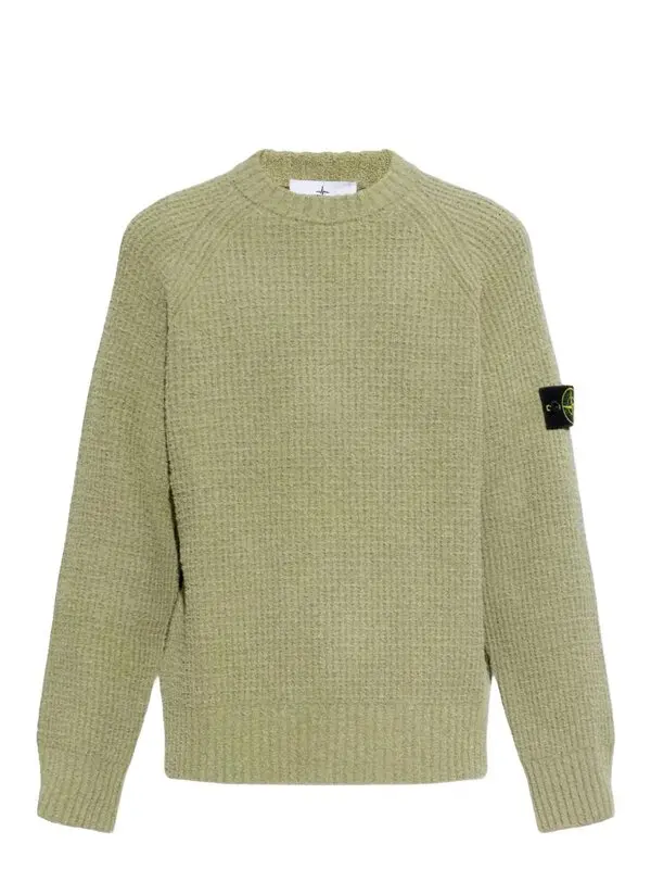 Stone Island Logo-patch Waffle-knit Sweater - Green
