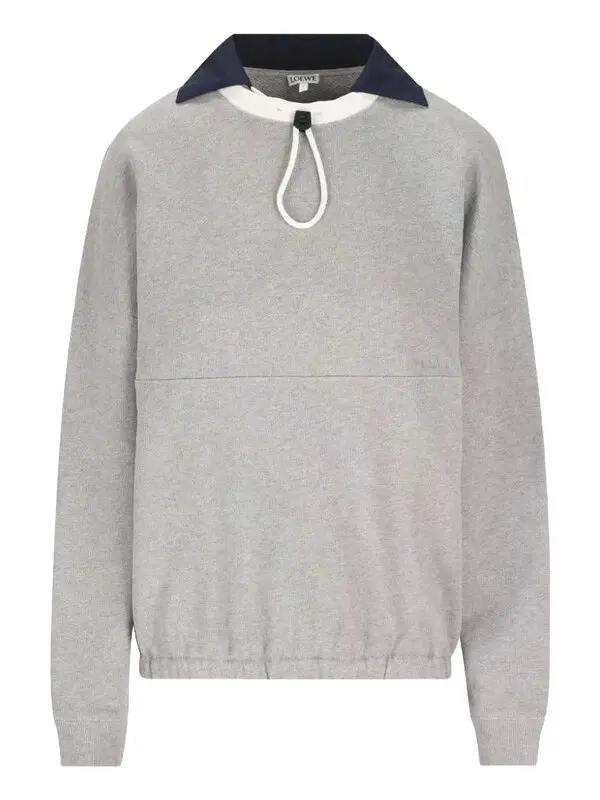 Loewe Drawstring-collar Logo-embroidered Sweater - Grey