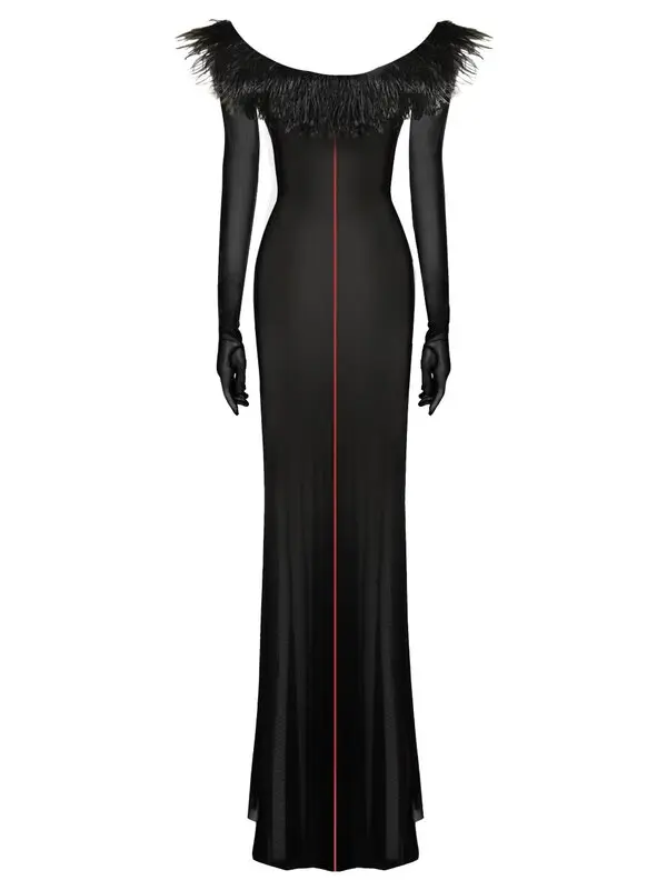 SANCTUMUM Fortuna Gloved Mesh Maxi Dress - Black