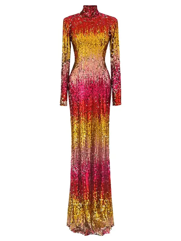 SANCTUMUM Aquadiastrella Sequinned Maxi Evening Gown - Red