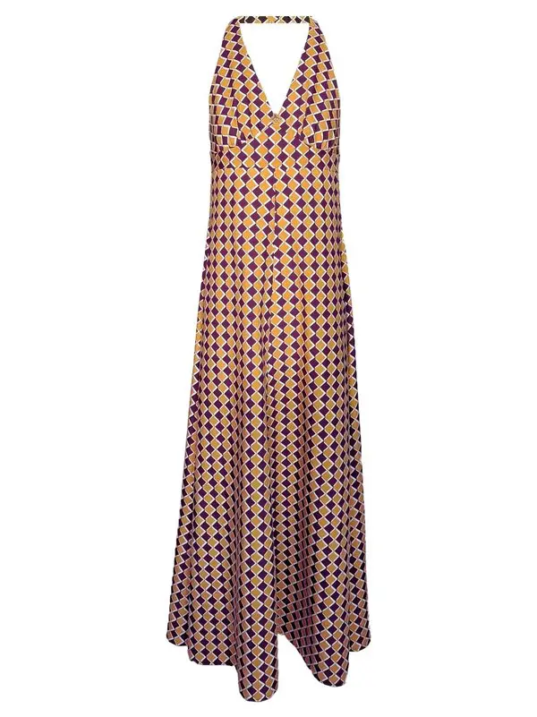 COUTURE TO YOUR DOOR Brown / Black Geometric Seventies Halter Neck Maxi Dress - Brown/black