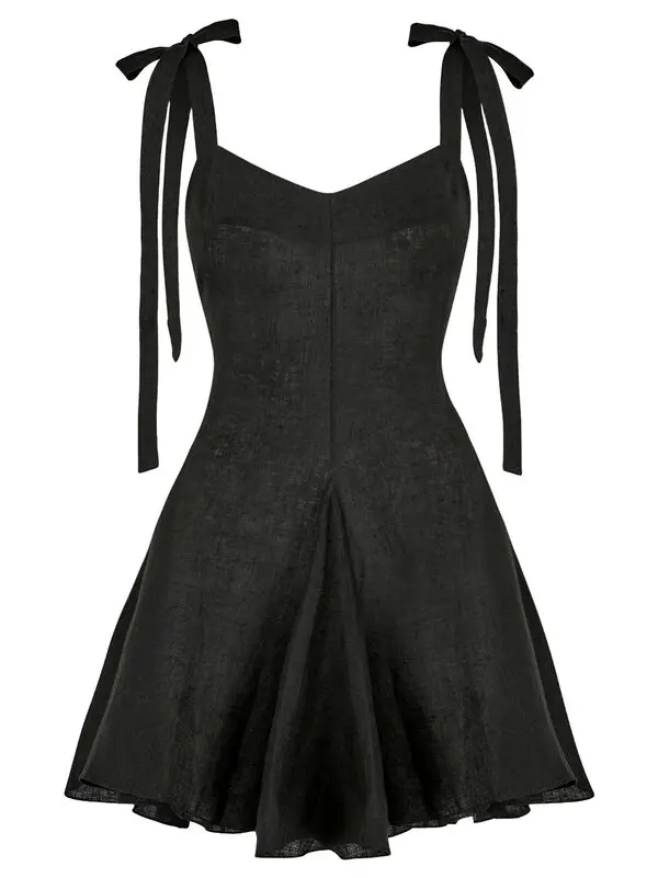 SANCTUMUM Kaya Mini Linen Dress In Midnight - Black