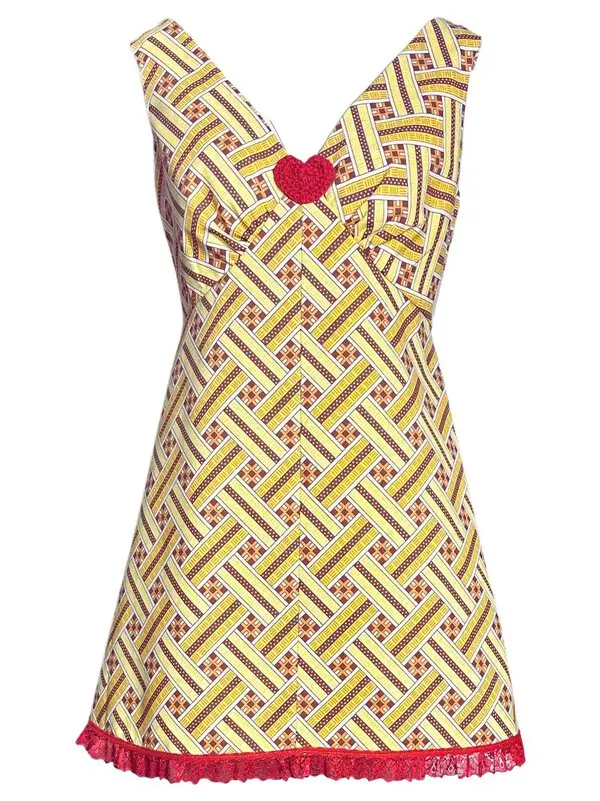 COUTURE TO YOUR DOOR Geometric Babydoll Mod Aline Mini Dress - Red