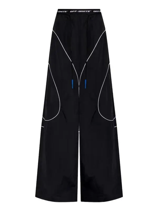 Off-White Contrast-piping Wide-leg Trousers - Black
