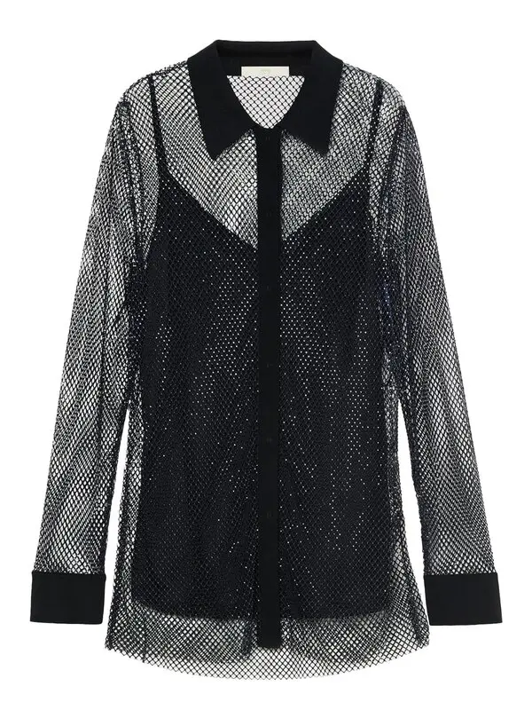 Marina Rinaldi Embellished Mesh Shirt - Navy