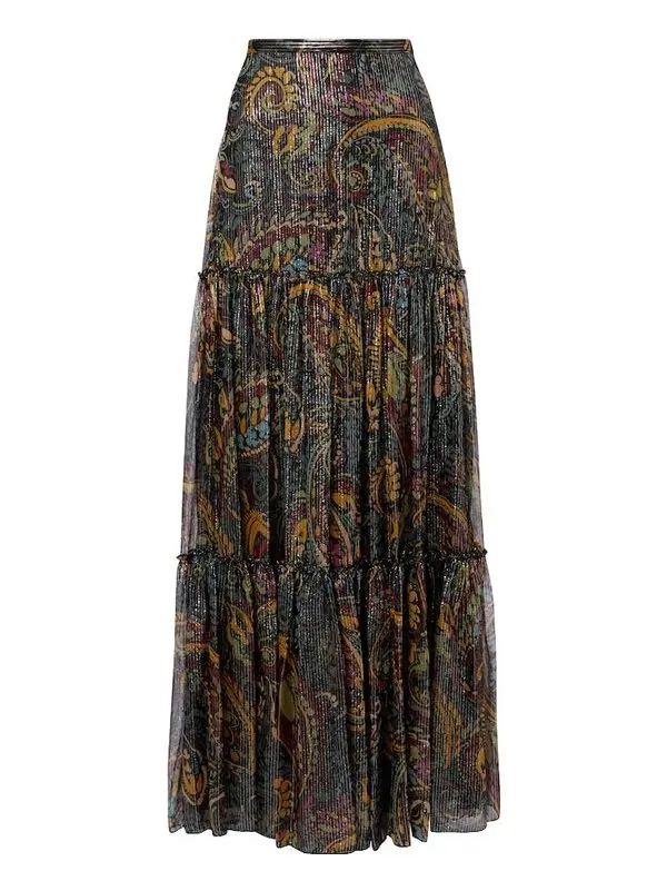 Etro Paisley Silk-blend Tiered Maxi Skirt - Multicoloured