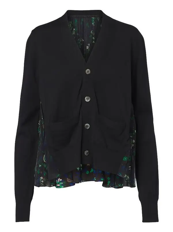 Sacai Floral Cotton Cardigan - Black