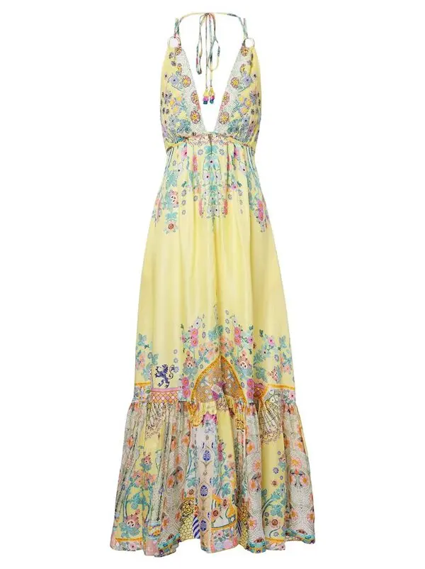 Camilla Sequined Floral Silk Maxi Dress - Multicoloured