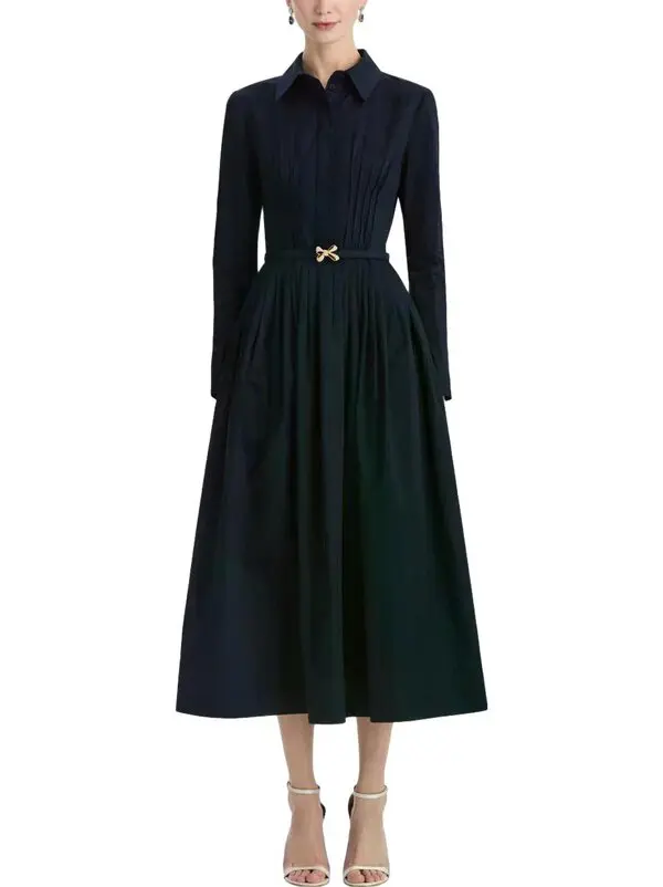 Oscar De La Renta Bow-belt Pleated Flared Midi Shirt Dress - Blue
