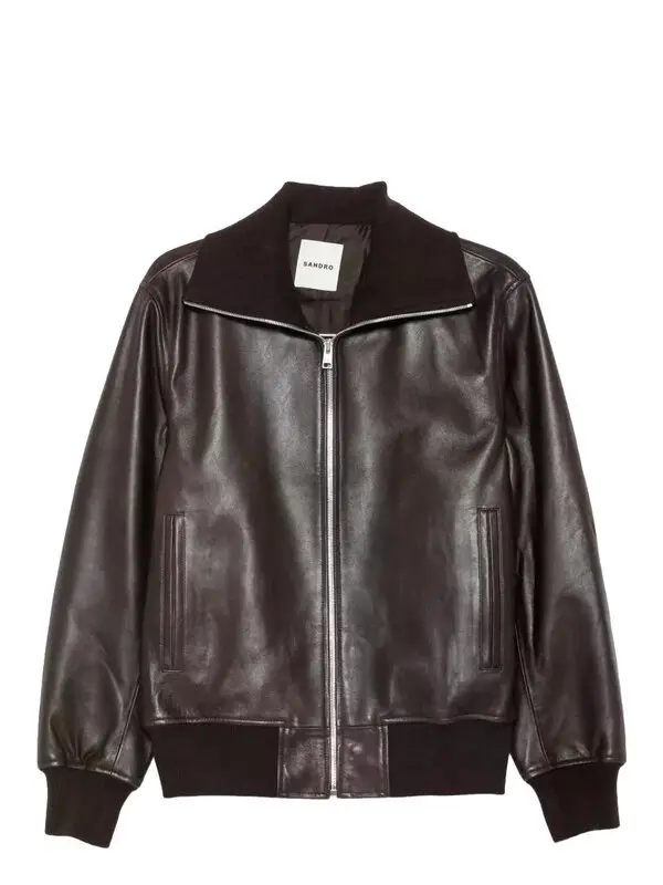 Sandro Ribbed-trim Trucker-collar Jacket - Brown