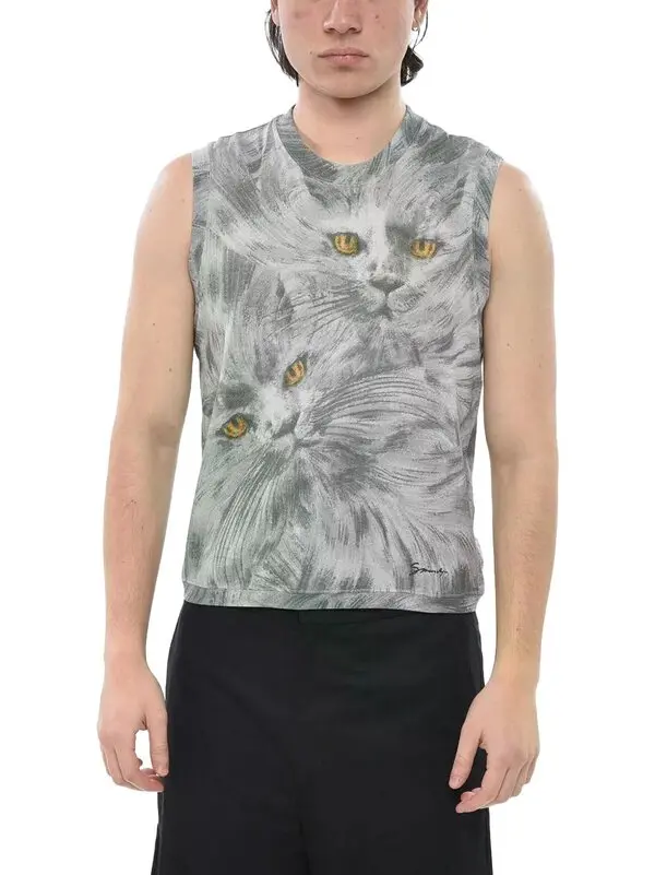 Givenchy Cat-print Cotton Tank Top - Grey