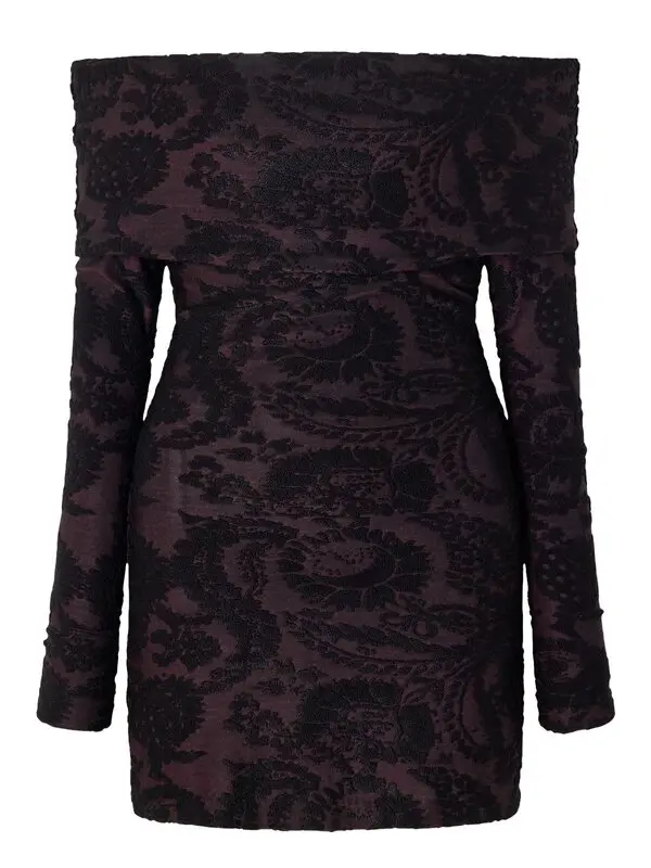 Etro Off-the-shoulder Paisley-jacquard Chenille-trimmed Jersey Top - Black