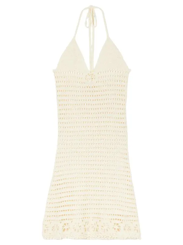 TERRY PUESTO Cece Halterneck Crocheted Organic-cotton Midi Dress - Neutrals