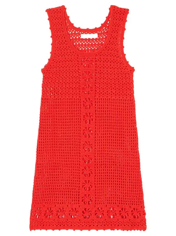 TERRY PUESTO Poolside Scalloped Crocheted Organic-cotton Mini Dress - Red