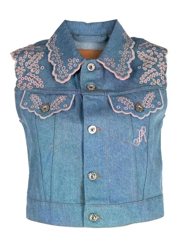 Rabanne Embroidered Denim Cropped Vest - Blue