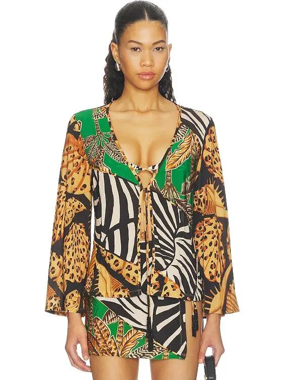 Farm Rio Open Front Blouse In . Also - Multi