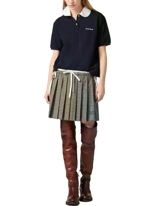 Miu Miu Check Pleated Mini Skirt - Neutrals