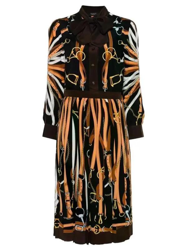 Gucci Printed Silk Chemisier Dress - Brown
