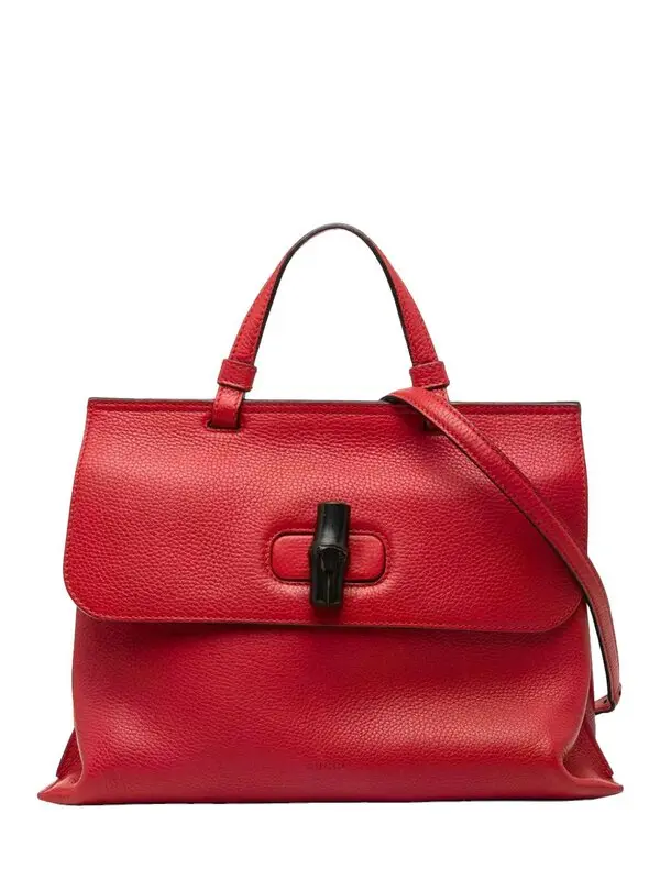 Gucci 2000-2015 Medium Calfskin Bamboo Daily Satchel - Red