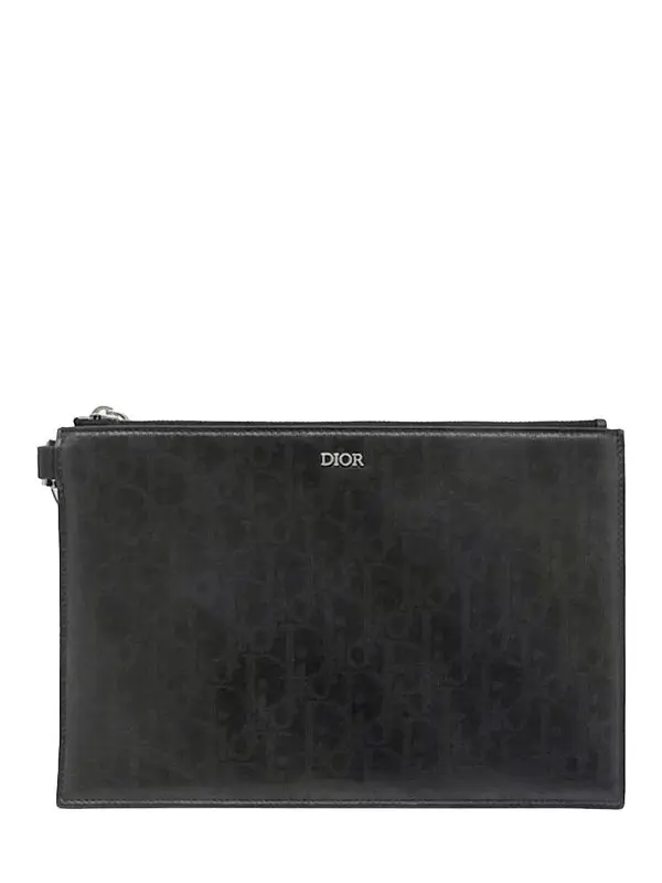 Dior 2020-2026 Oblique Perforated Calfskin Galaxy Wristlet Clutch Bag - Black