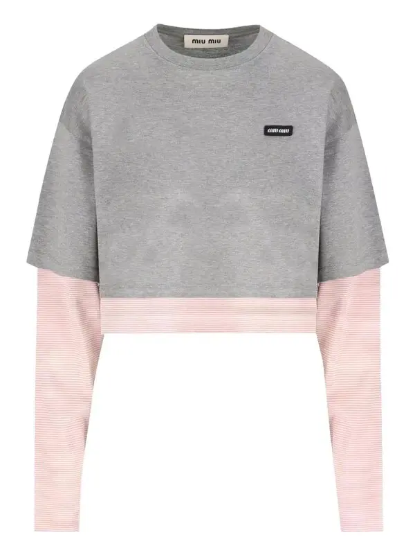 Miu Miu Layered-sleeve Cropped T-shirt - Grey