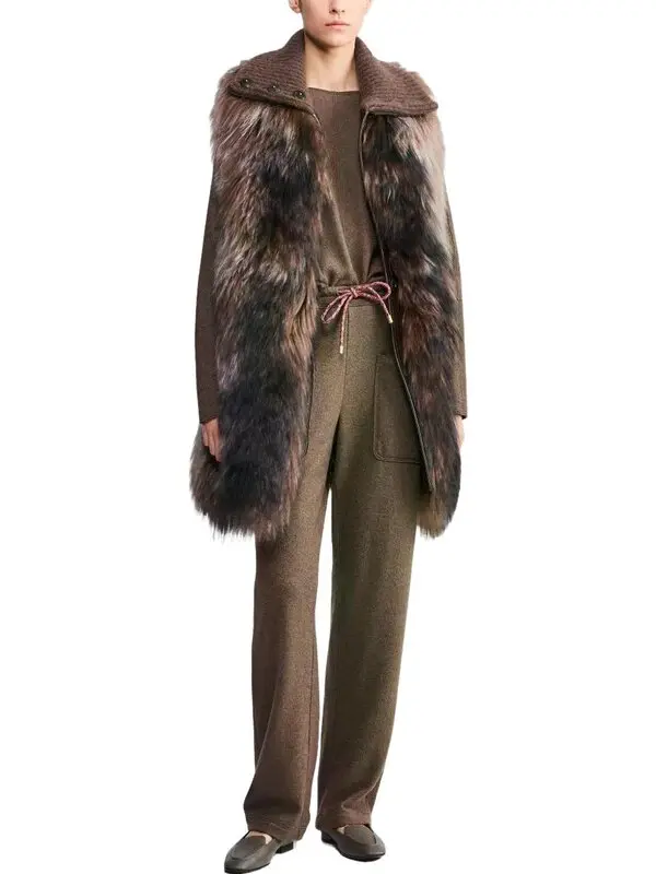 Giorgio Armani Round Neck Sweater With Center Seam Detail - Brown