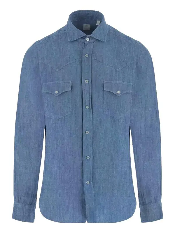 FINAMORE 1925 Western-style Denim Shirt - Blue