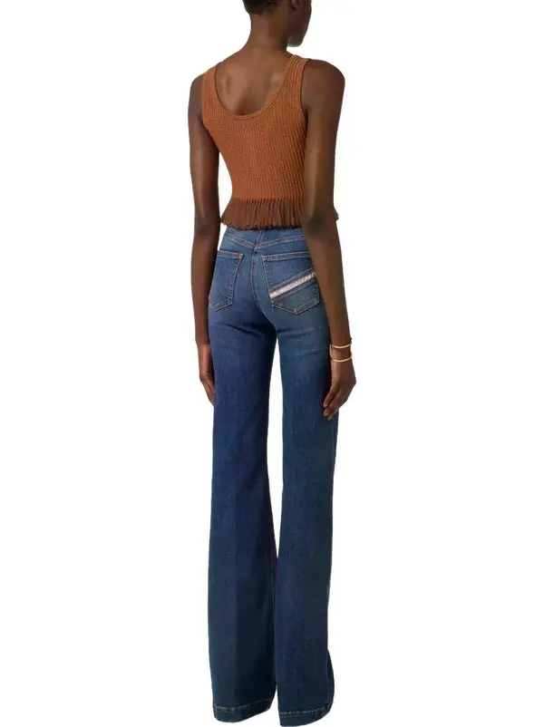 Elisabetta Franchi Tone Button Denim Palazzo Trousers - Blue
