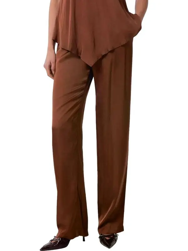 GAELLE PARIS Satin-finish Wide-leg Trousers - Brown