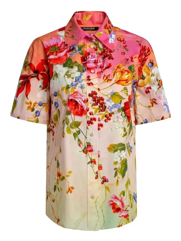 Roberto Cavalli Floral-print Short-sleeve Shirt - Pink