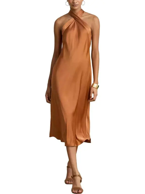 Ralph Lauren Tie-back Halter Midi Dress - Orange