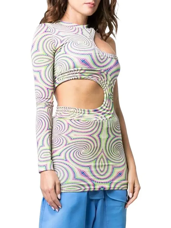 Stella McCartney Spiral-print Cut-out One-shoulder Top - Neutrals