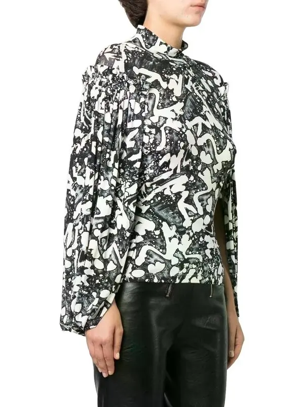Stella McCartney S S Swan-print Slit-sleeve Blouse - Black