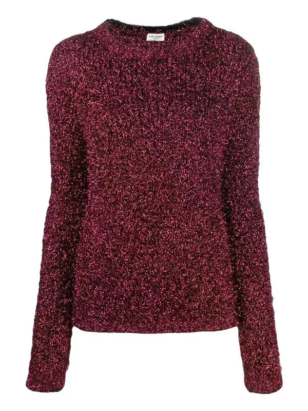 Saint Laurent Metallic Textured Jumper - Red