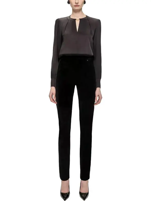 NISSA Satin Viscose V-neck Top With Gold-tone Hardware - Black
