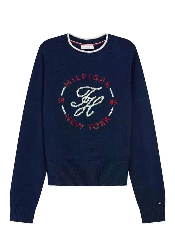Tommy Hilfiger Logo-embroidered Contrast-trim Sweater - Blue