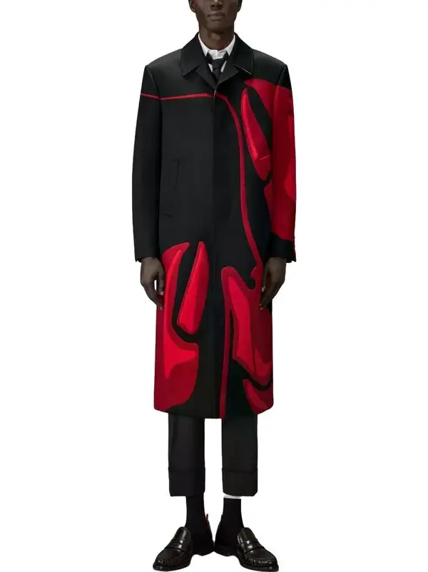 Thom Browne Cavalry Twill Lobster Intarsia Overcoat - Black